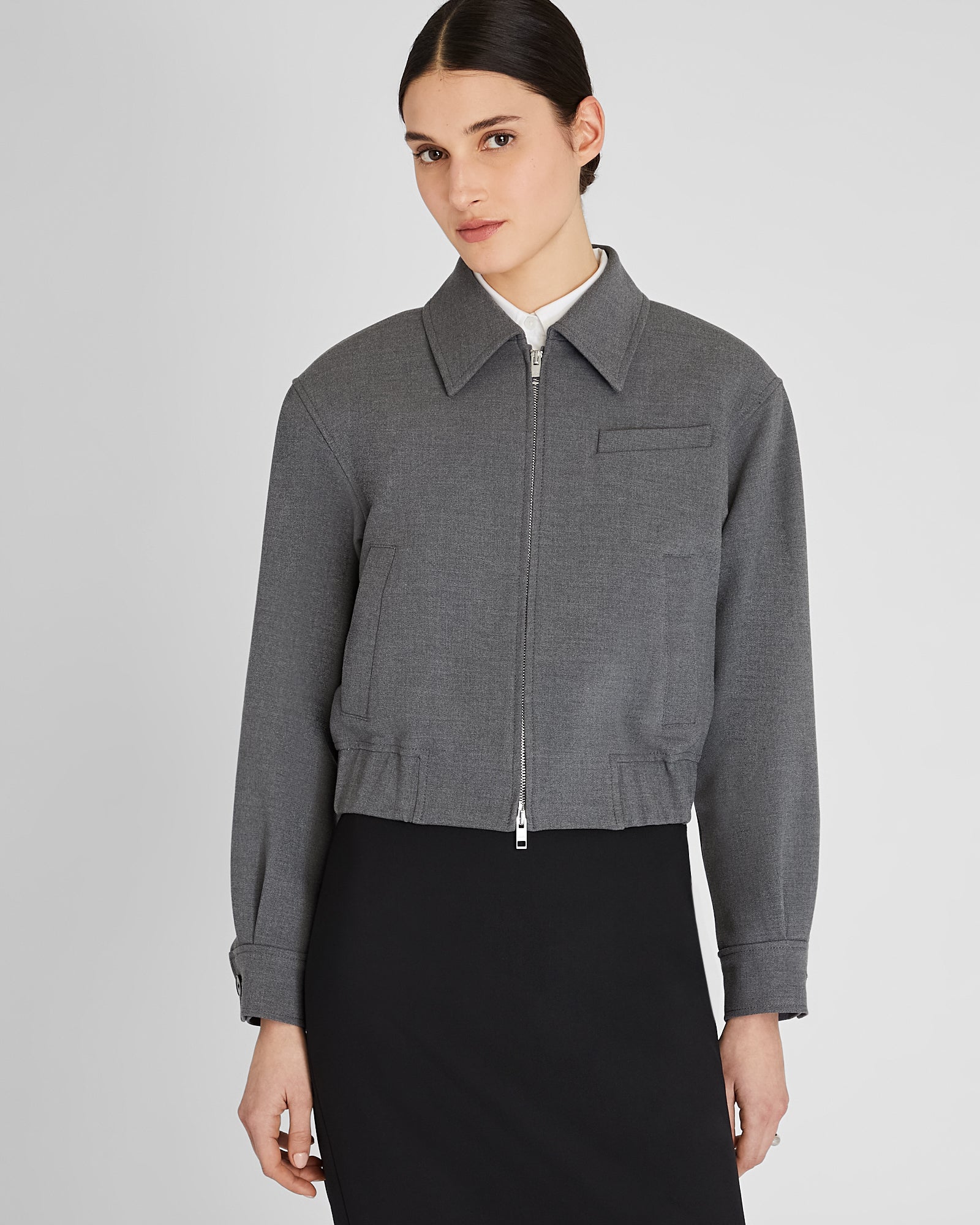Women's Dark Grey Zip-Front Blouson Jacket | Club Monaco Corp, CA US