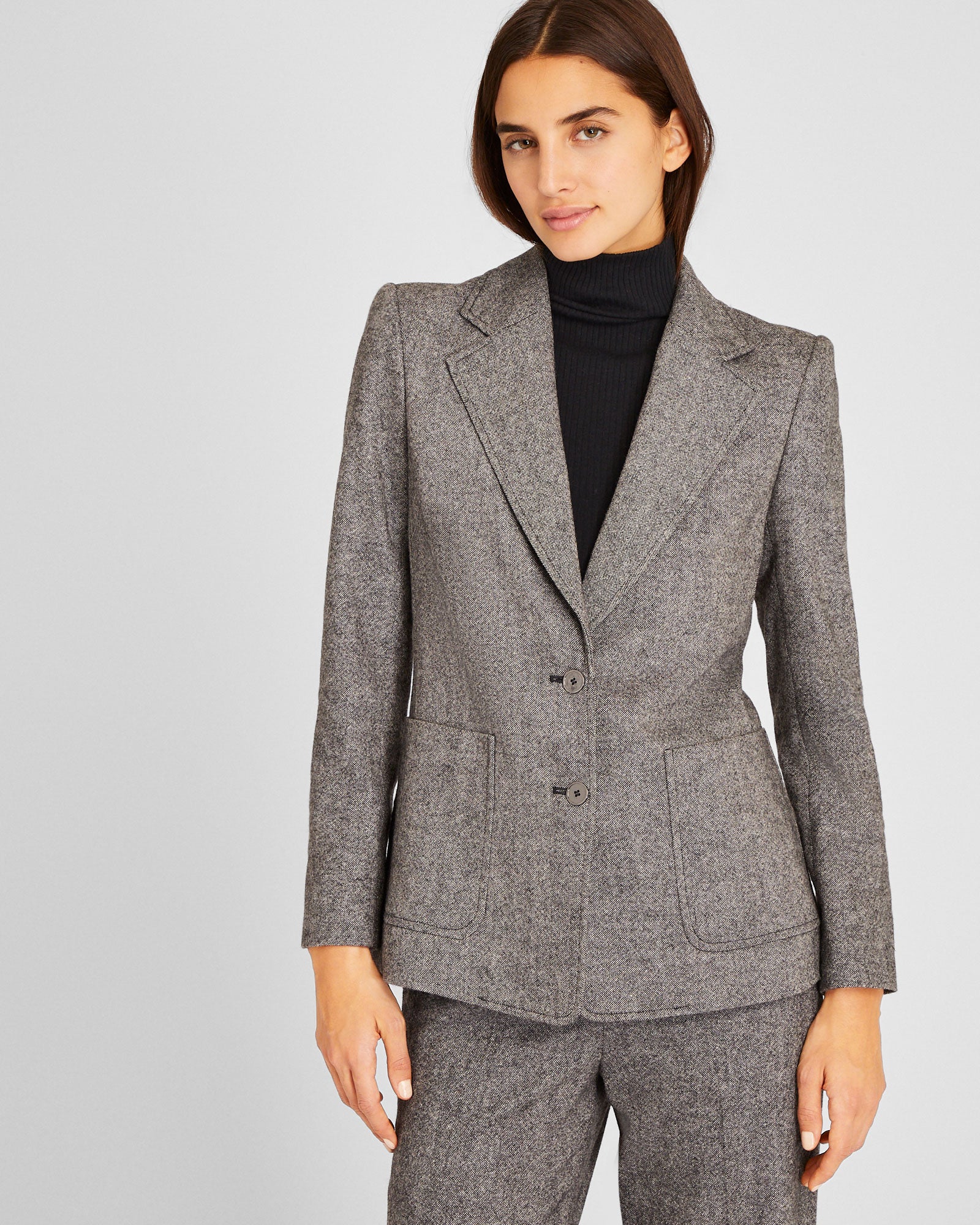 Women's Black Cream Textured Patch Pocket Blazer | Club Monaco Corp, CA US