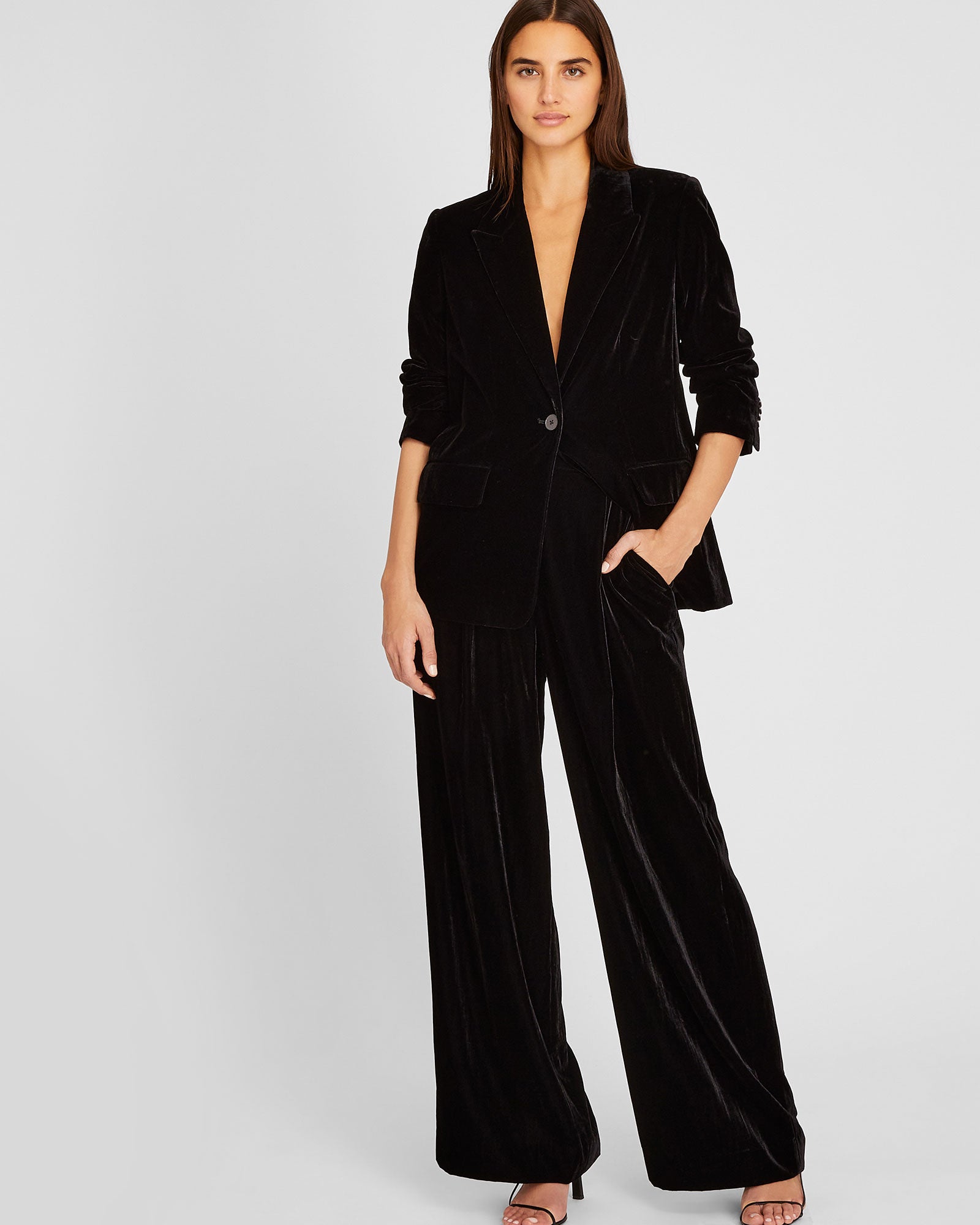 Women's Black High Rise Velvet Trouser | Club Monaco Corp, CA US