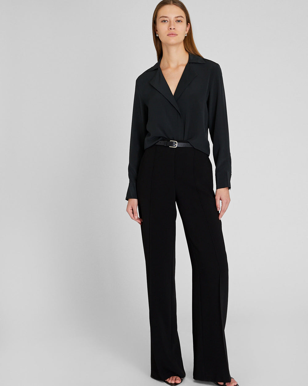 Women's Black Silk Open-Neck Blouse | Club Monaco Corp, CA US