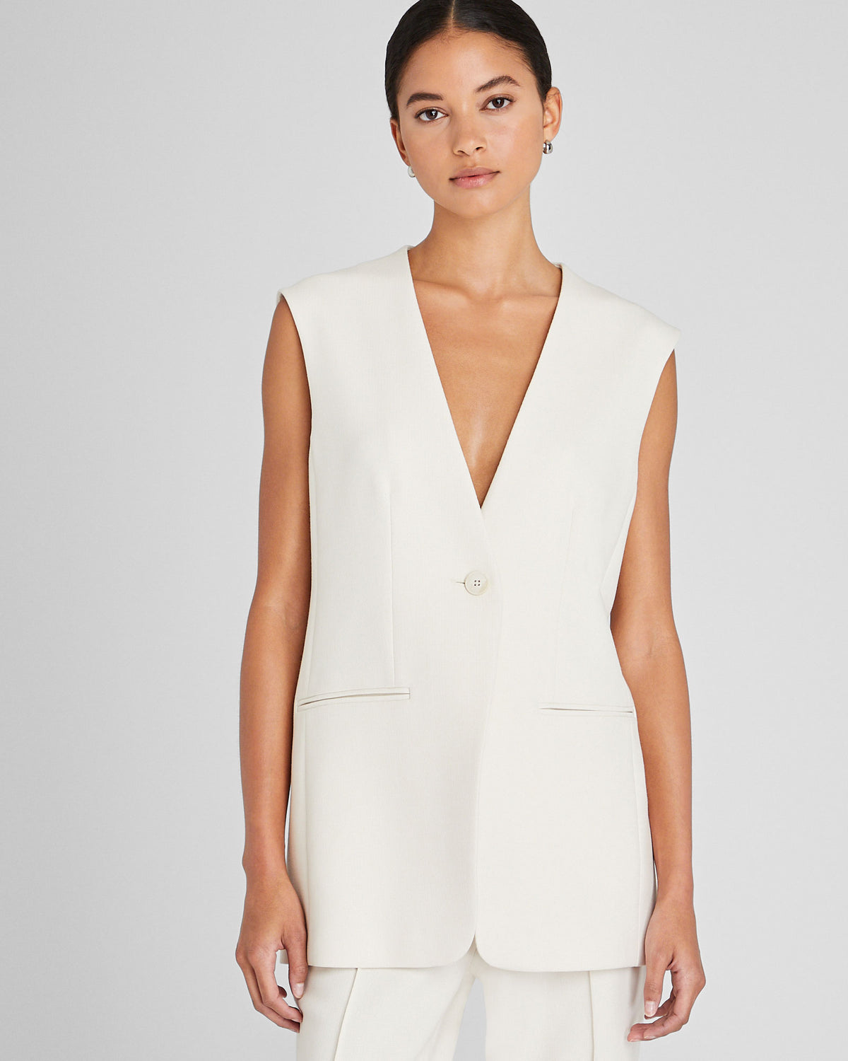Women's Off White Relaxed Long Vest | Club Monaco Corp, CA US