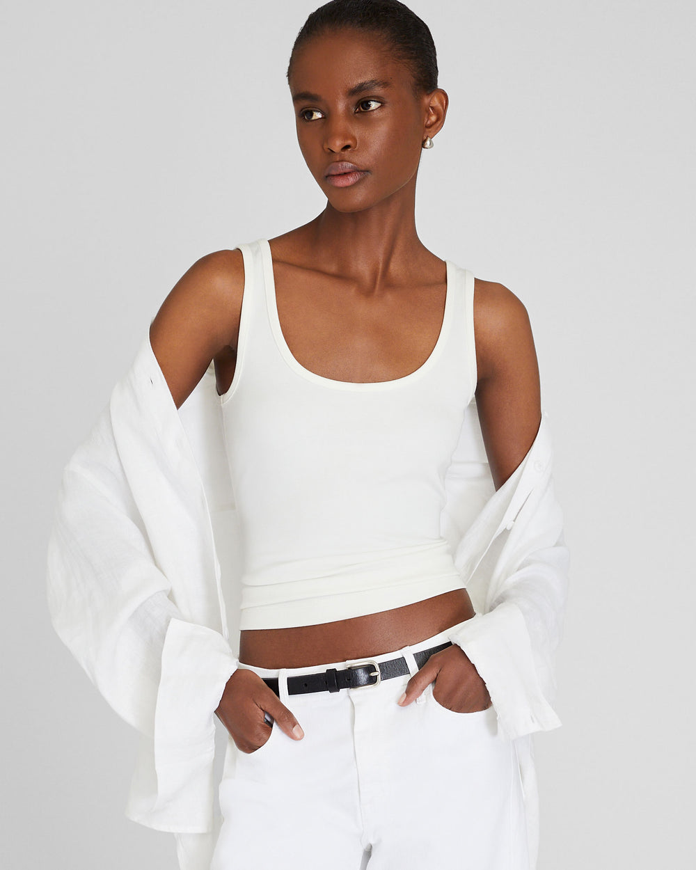 Women's White Micro Rib Tank | Club Monaco Corp, CA US