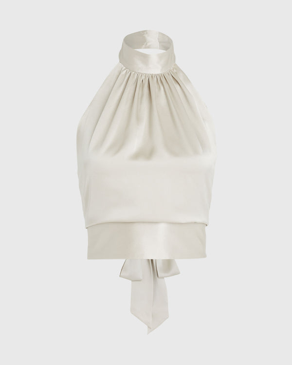 Women's Champagne Silk Charmeuse Tie Halter Top | Club Monaco Corp, CA US