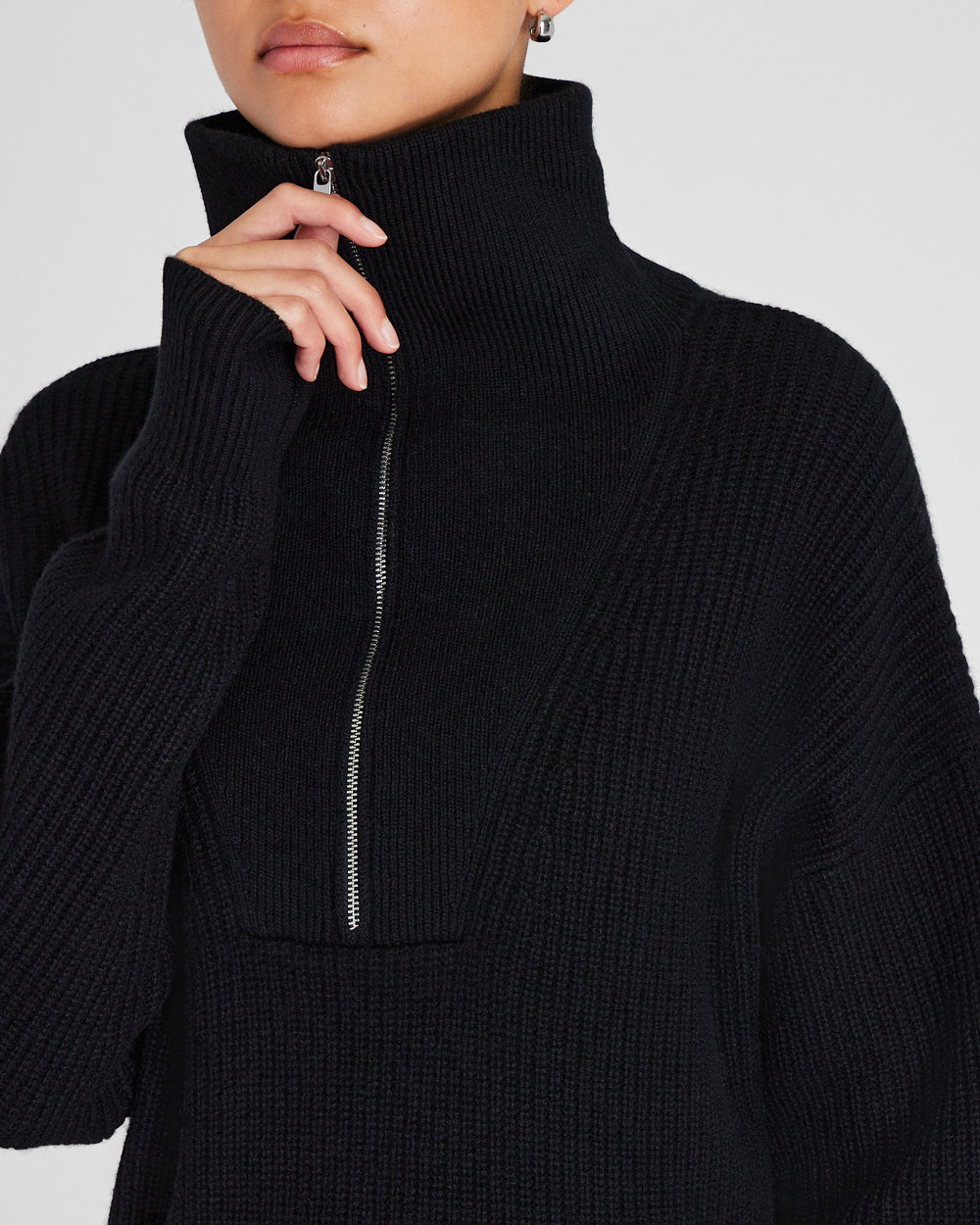Women's Black Cashmere Quarter-Zip Sweater | Club Monaco US