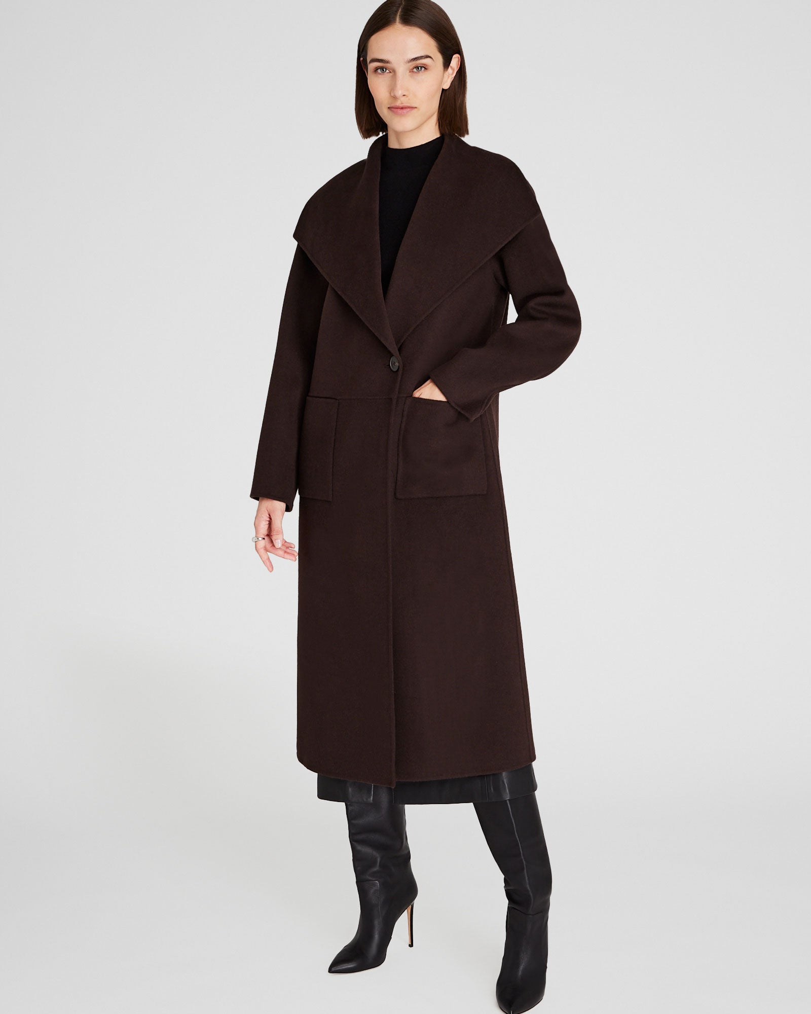 Women's Chocolate Wool-Blend Plush Robe Coat | Club Monaco Corp, CA US