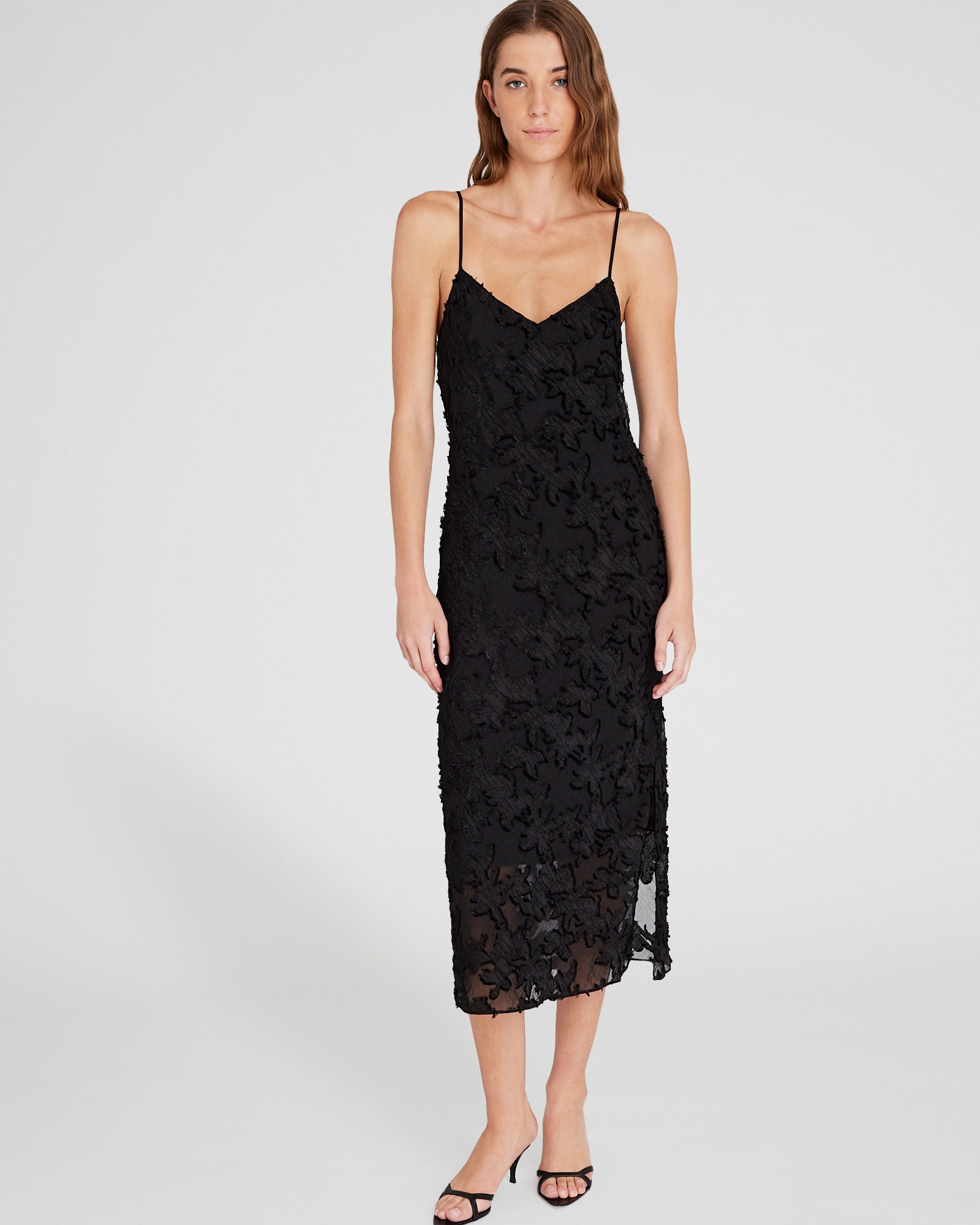 Women's Black Sheer Jacquard Cami Maxi Dress | CLUB MONACO US