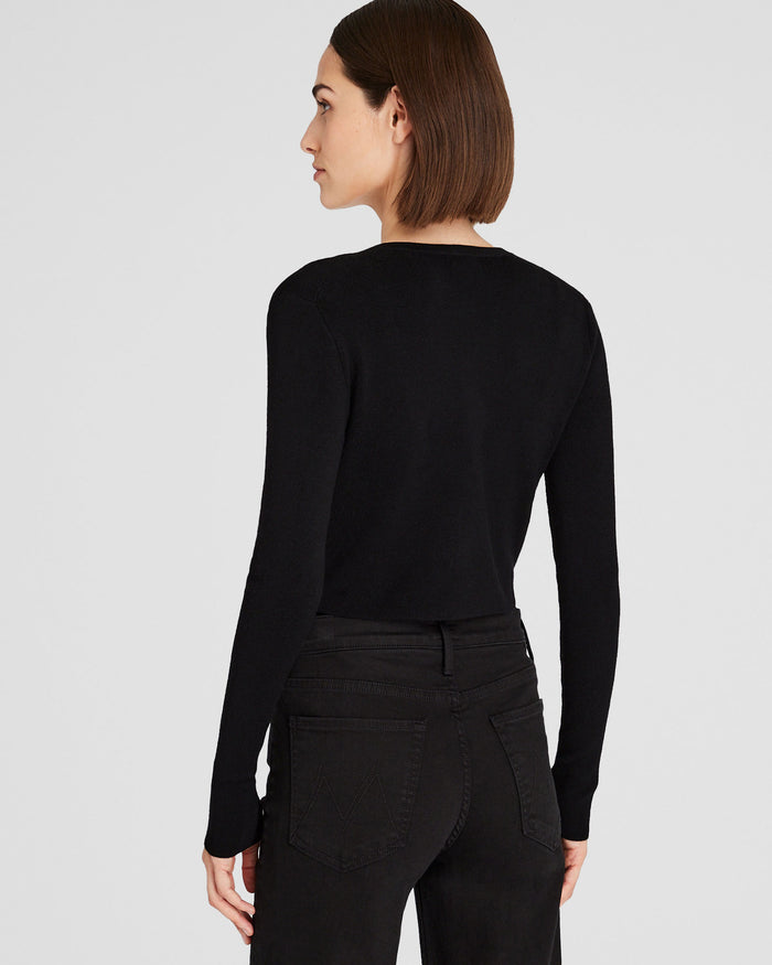 Women's Black Merino Rib Cropped Cardigan | Club Monaco Corp, CA US