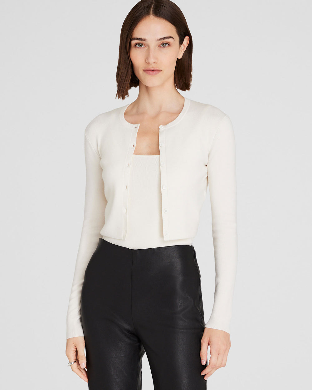 Women's Ivory Merino Rib Cropped Cardigan | Club Monaco Corp, CA US