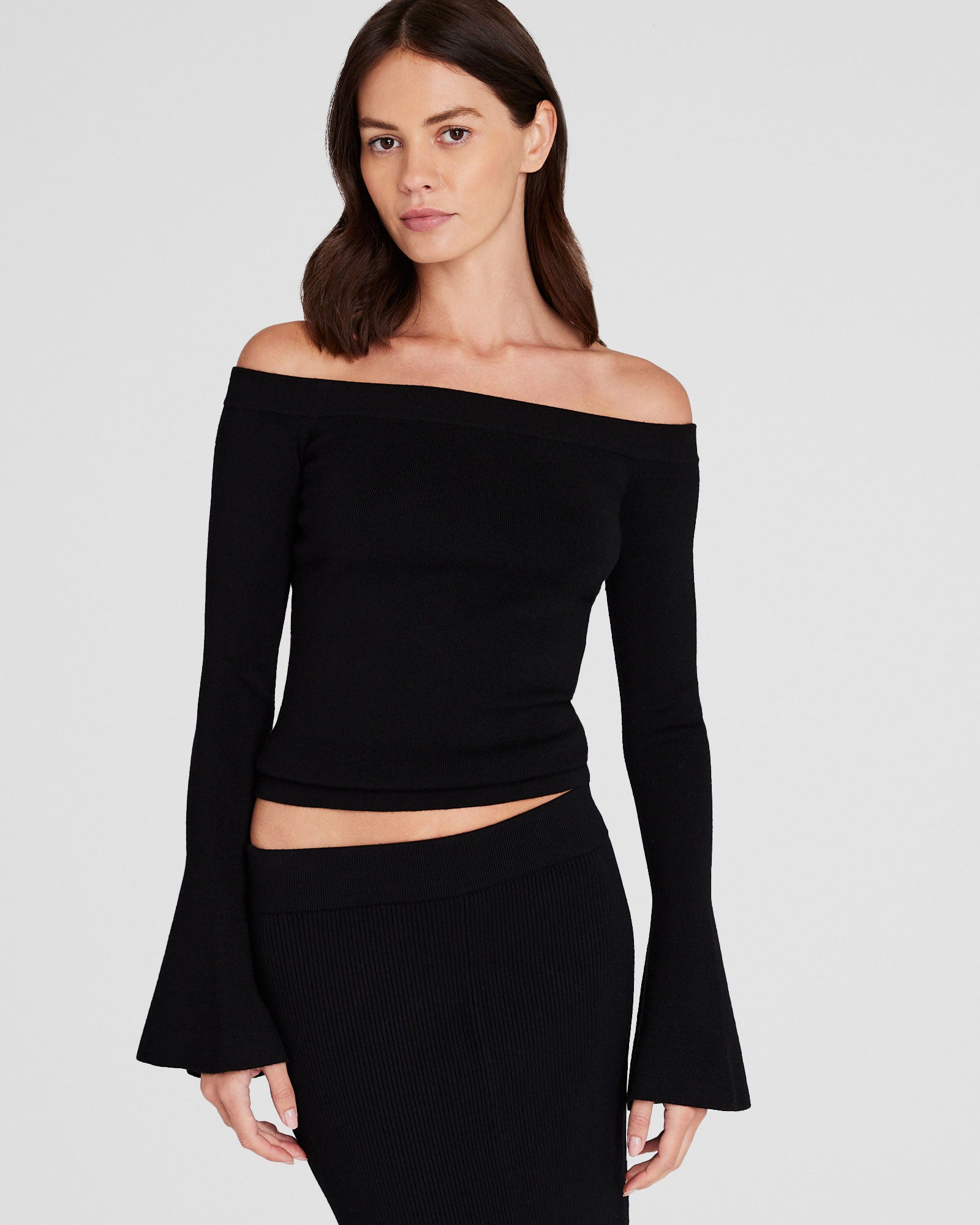 Women's Black Off-The-Shoulder Rib Top | Club Monaco Corp, CA US