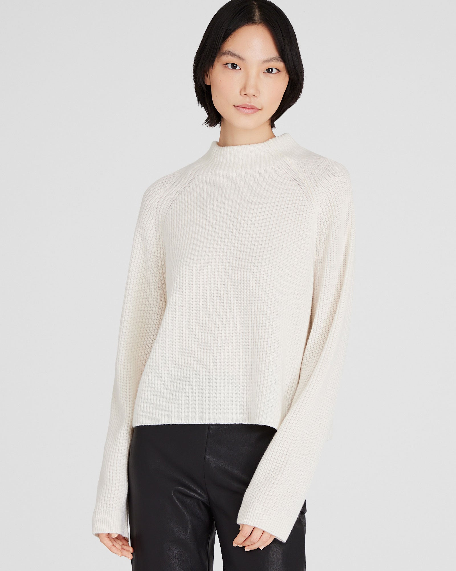 Women's Ivory Cashmere Cropped Mockneck Sweater | Club Monaco US