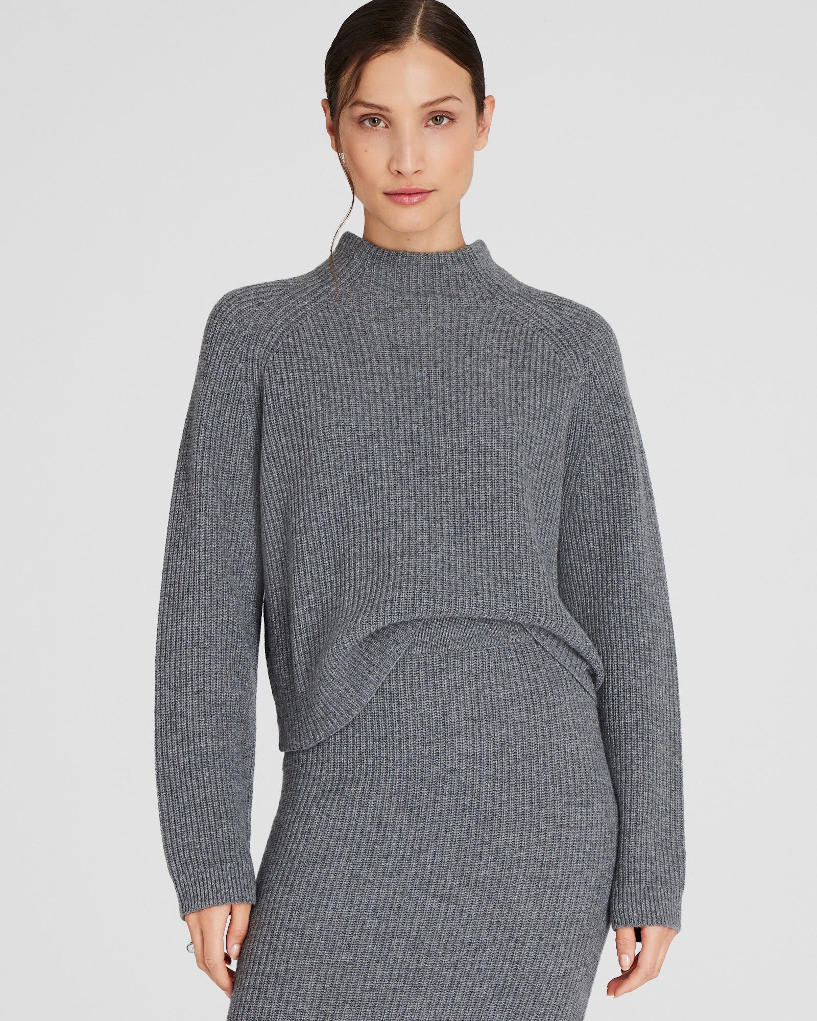 Women's Charcoal Heather Cashmere Cropped Mockneck Sweater | Club ...