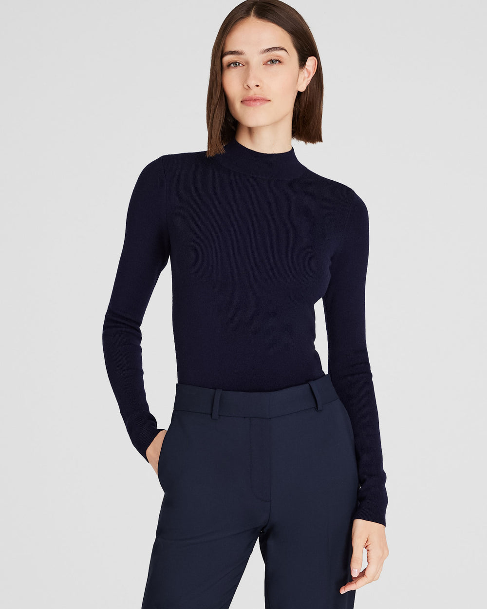Women's Navy Merino Rib Mockneck Sweater | Club Monaco Corp, CA US