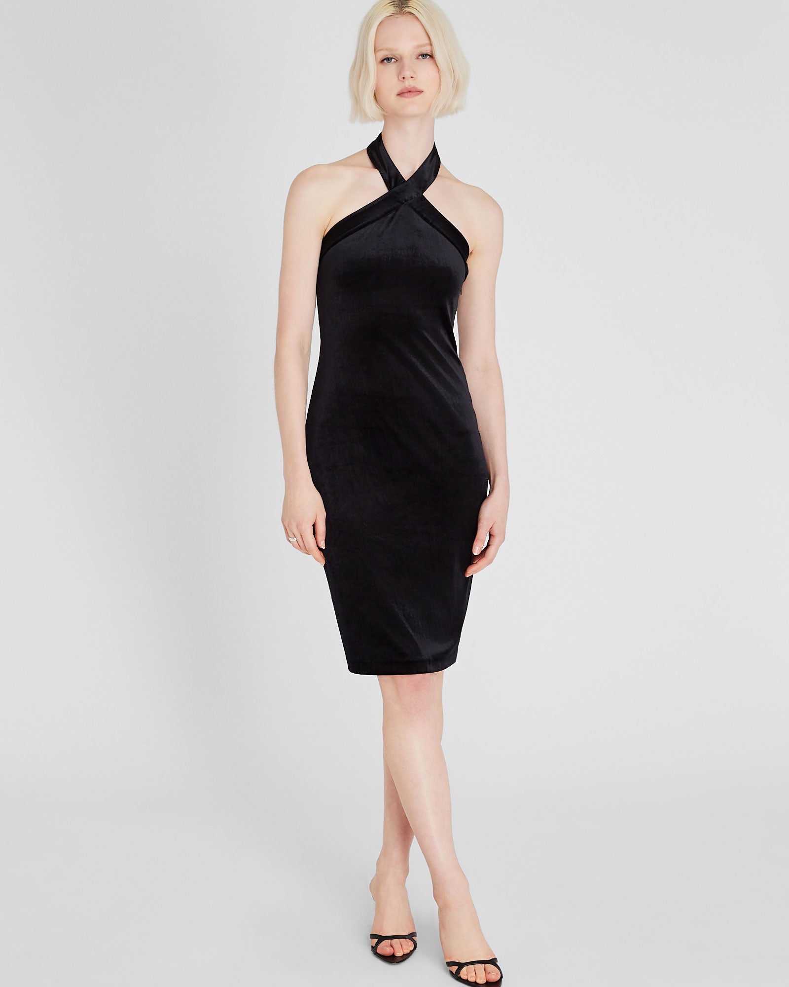 Women's Black Velvet Halter Mini Dress | Club Monaco Corp, CA US