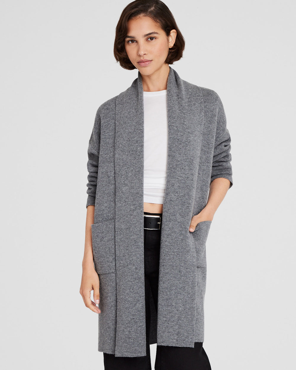 Women's Charcoal Wool Cashmere Wrap Cardigan | Club Monaco Corp, CA US