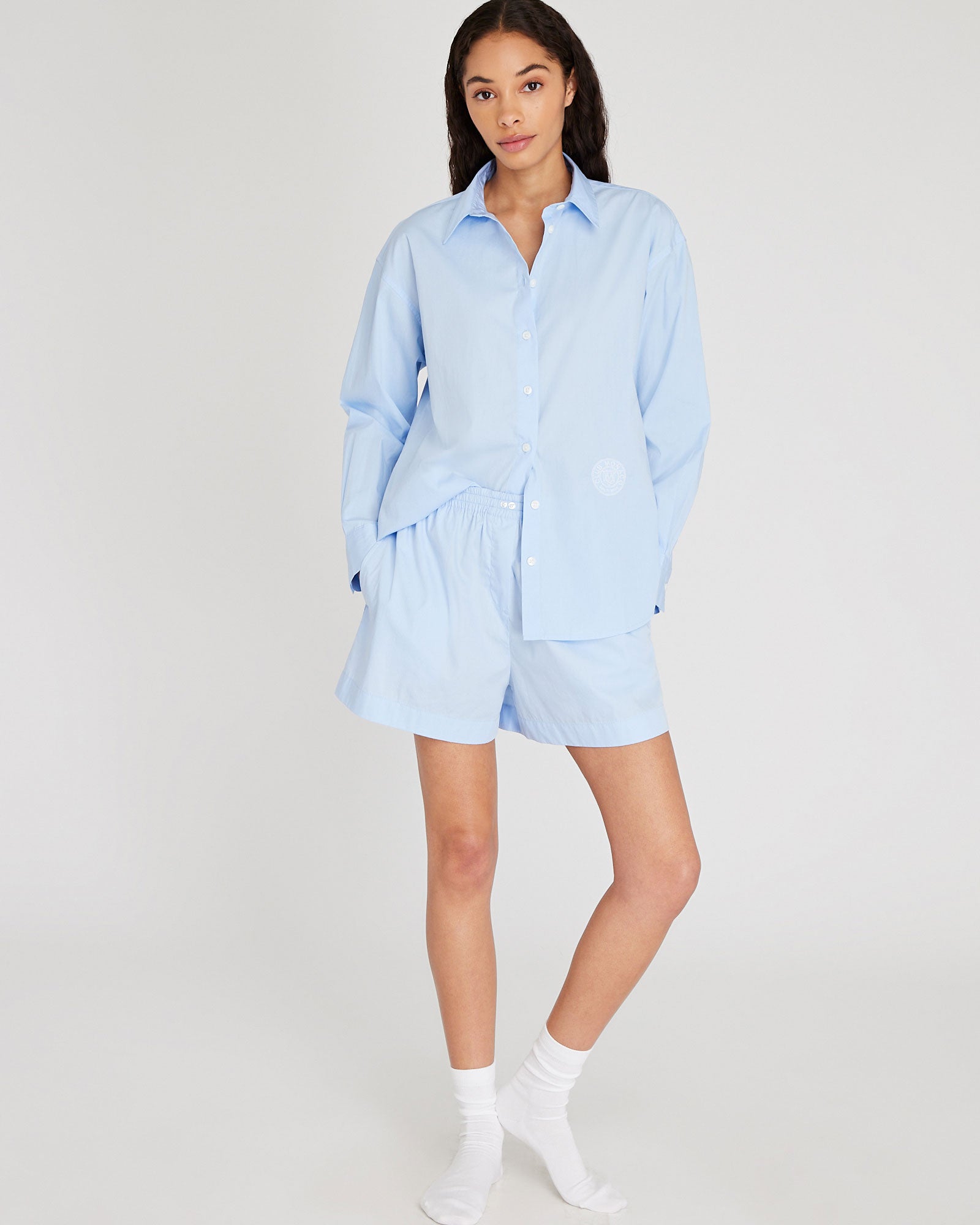 Women's Light Blue Crest Cotton Sleep Set | Club Monaco Corp, CA US