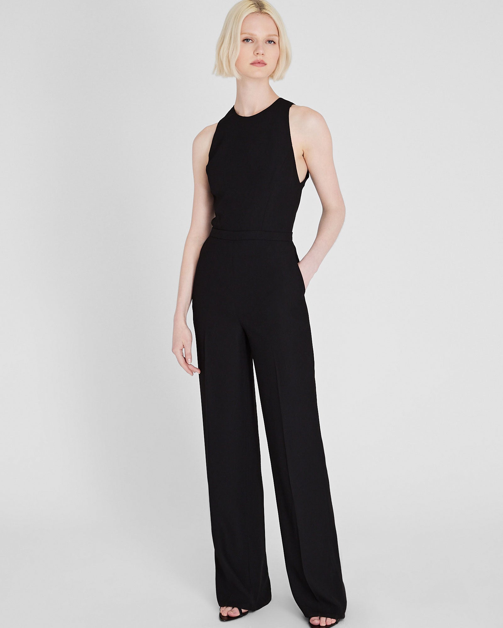 Women's Black Crepe Open-Back Jumpsuit | Club Monaco Corp, CA US