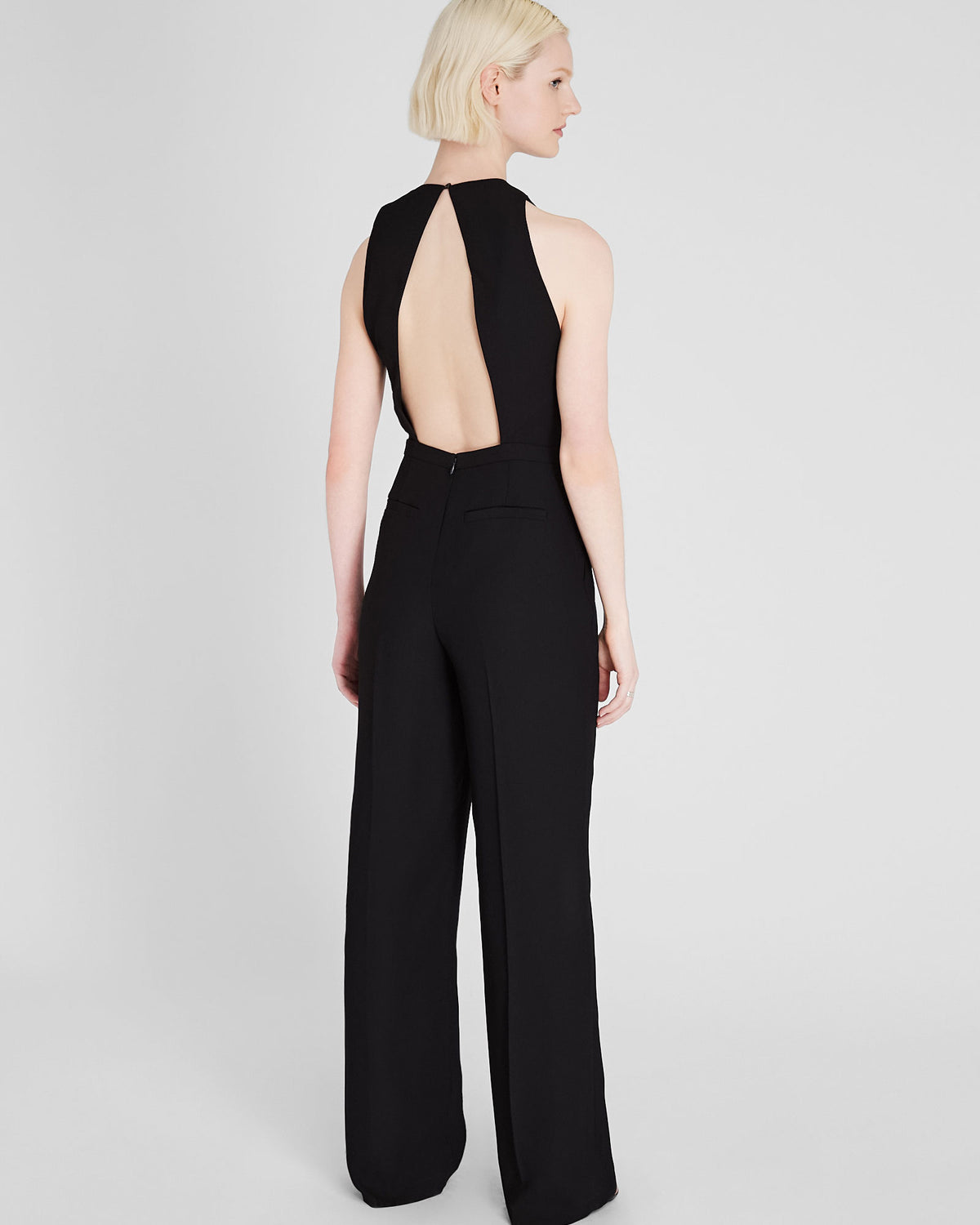 Women's Black Crepe Open-Back Jumpsuit | Club Monaco US