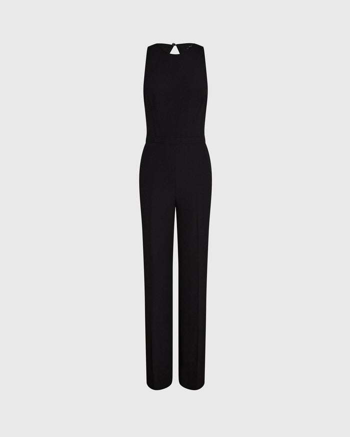 Women's Black Crepe Open-Back Jumpsuit | Club Monaco US