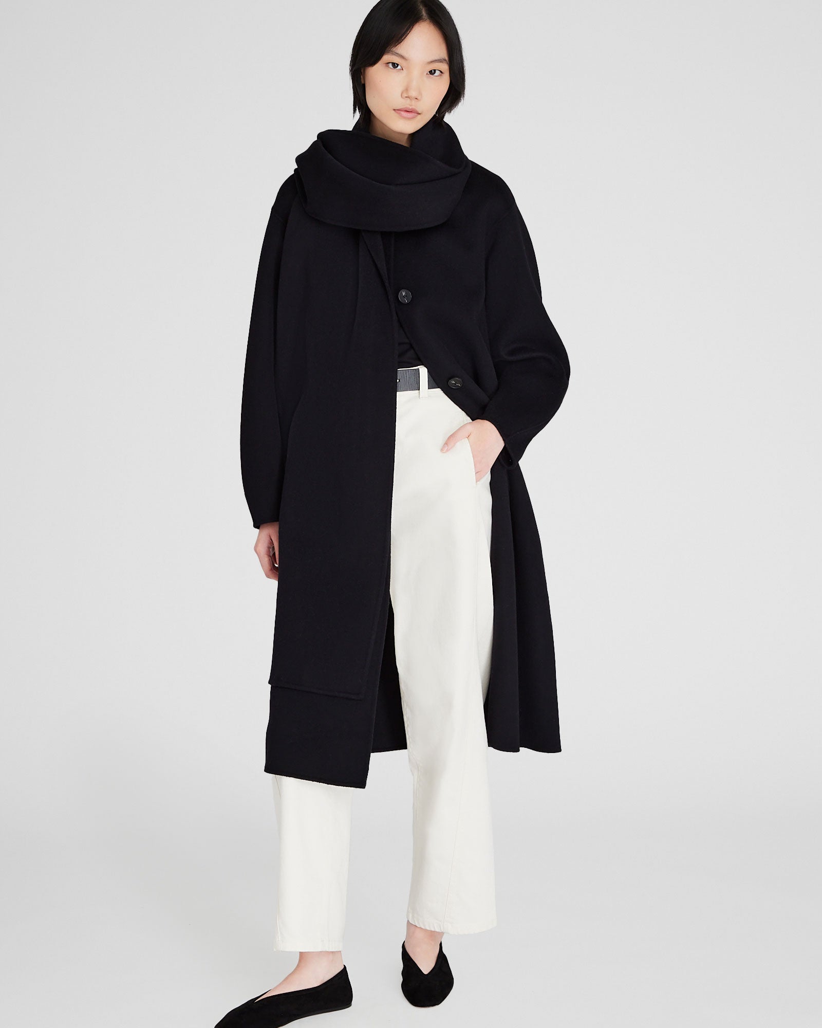Women's Black Double-Faced Scarf Coat | Club Monaco Corp, CA US