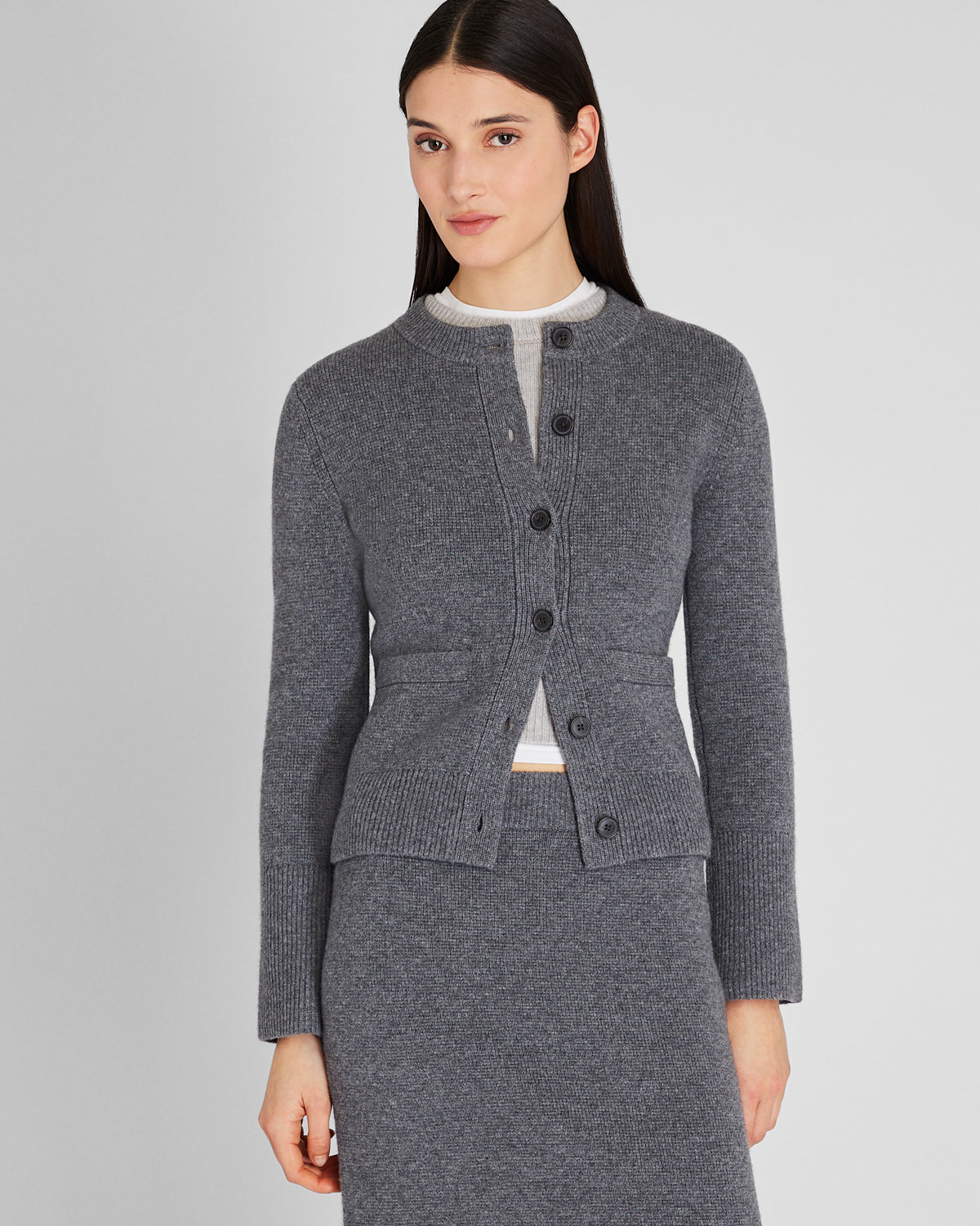 Women's Charcoal Wool-Cashmere Blend Milano Stitch Cardigan | Club Monaco Corp, CA US