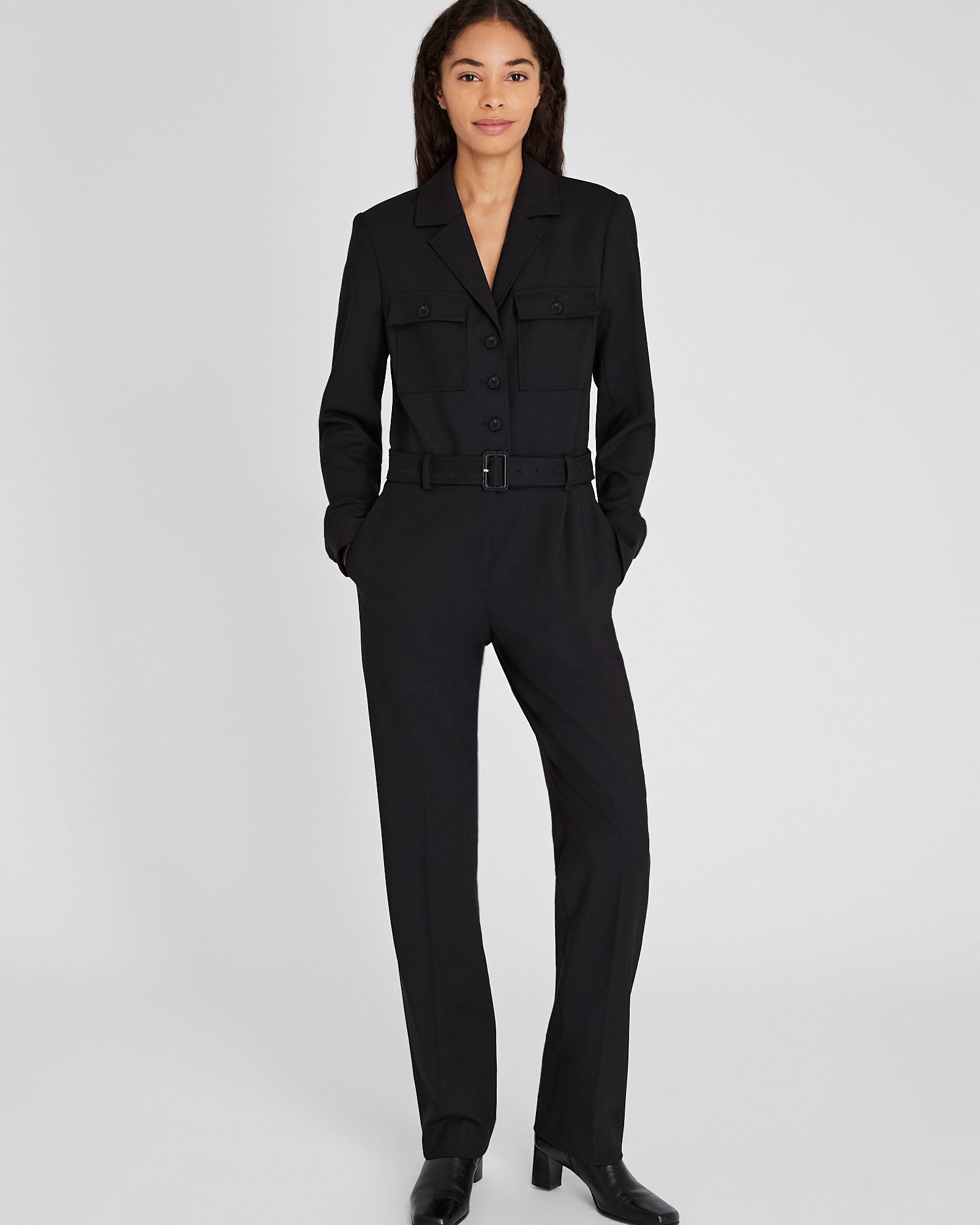 Women's Black Tailored Crepe Jumpsuit | Club Monaco Corp, CA US