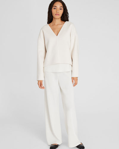 Women's Ivory Double-Faced Wool Blend Sweater Top | CLUB MONACO US