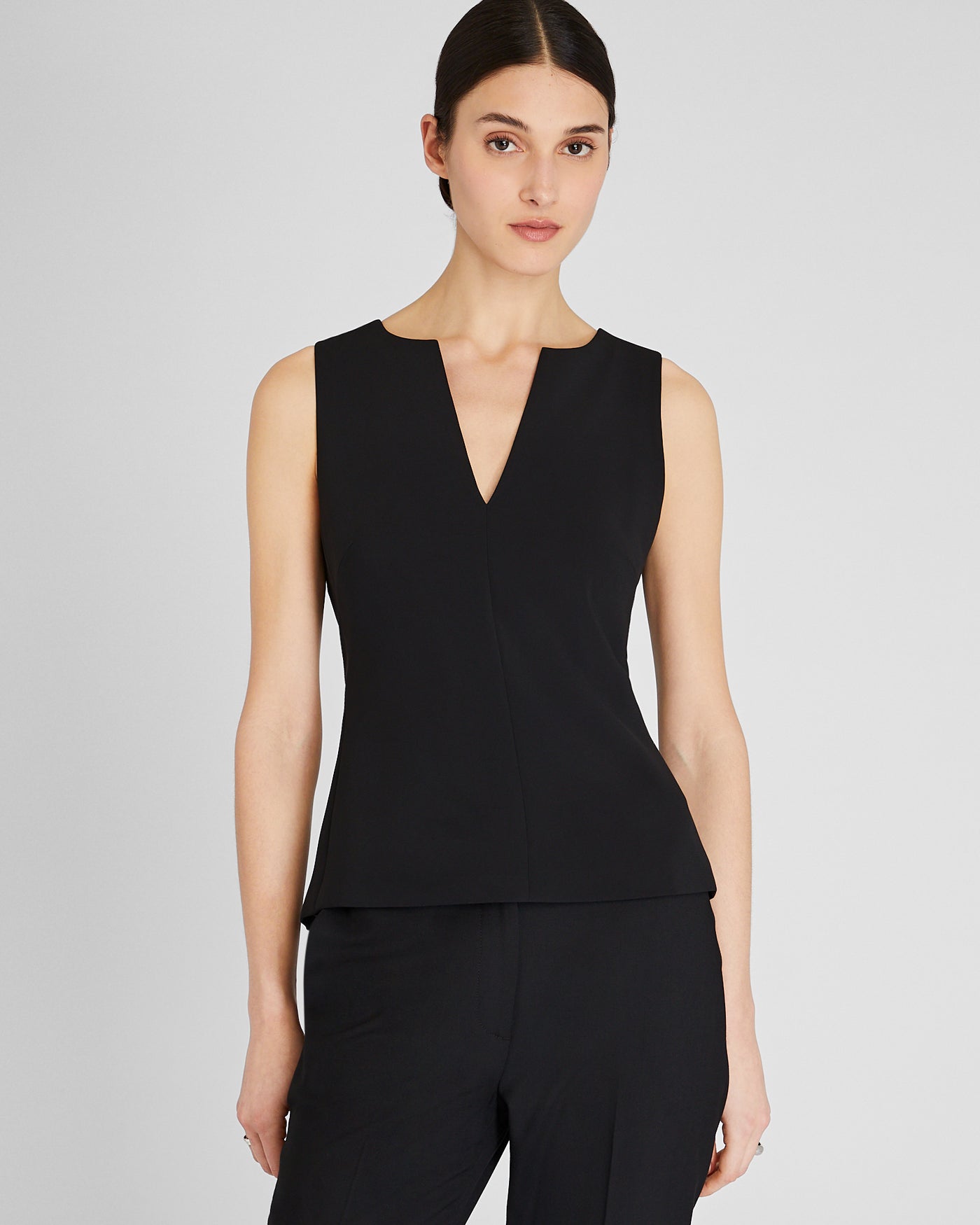Women's Black Split Crewneck Crepe Top | Club Monaco Corp, CA US