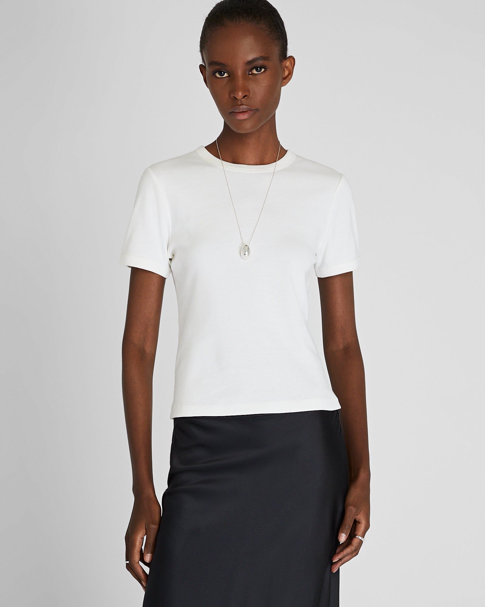 Women's White Compact Micro Rib Tee | Club Monaco US