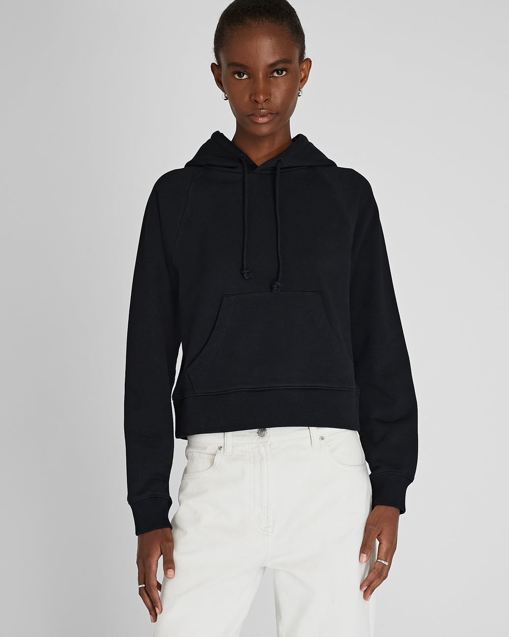 Women's Black Piece-Dyed Loop Back Terry Hoodie | Club Monaco Corp, CA US