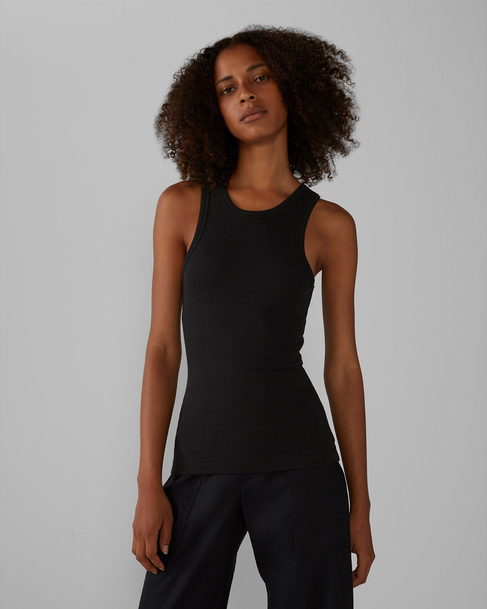 Women's Black Racerback Ribbed Tank | Club Monaco Corp, CA US