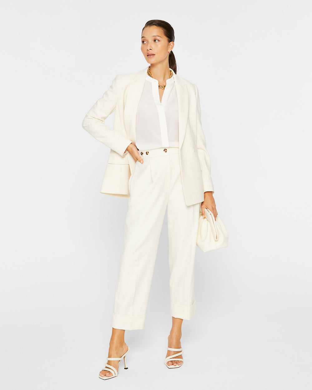 Women's Ecru Tab Detail Trouser | Club Monaco US
