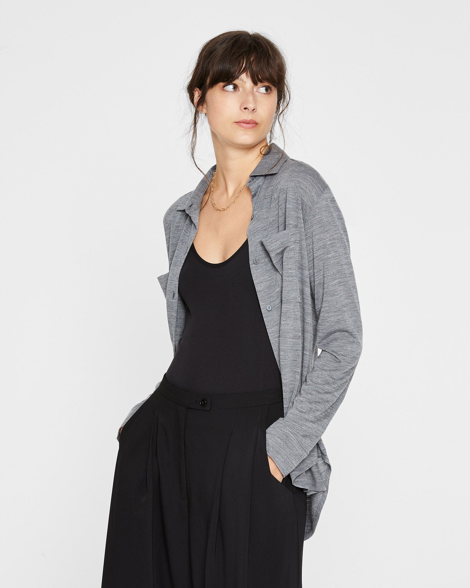 Women's Charcoal Refined Utility Shirt | Club Monaco Corp, CA US