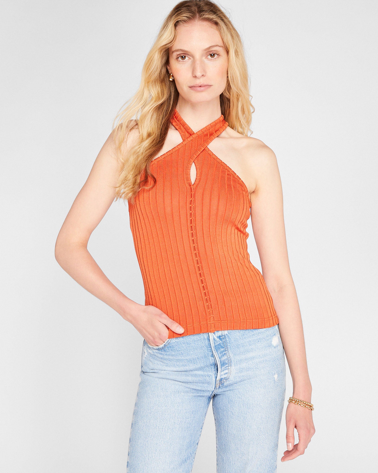 Women's Sun Rise Shiny Wide Rib Halter Top | CLUB MONACO US