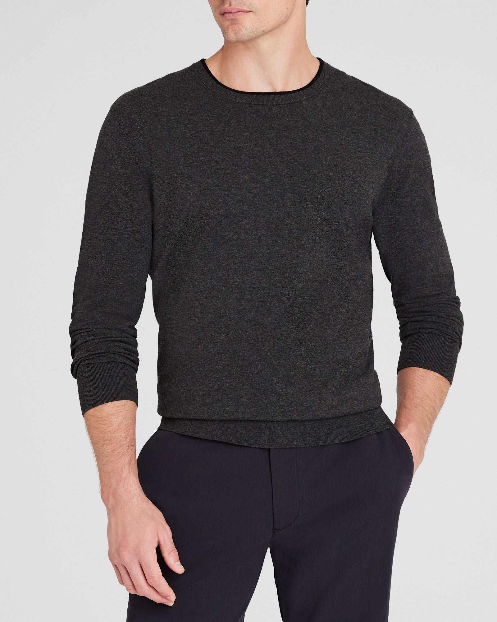 Men's Dark Charcoal Long-Sleeve Tech Crewneck | CLUB MONACO US