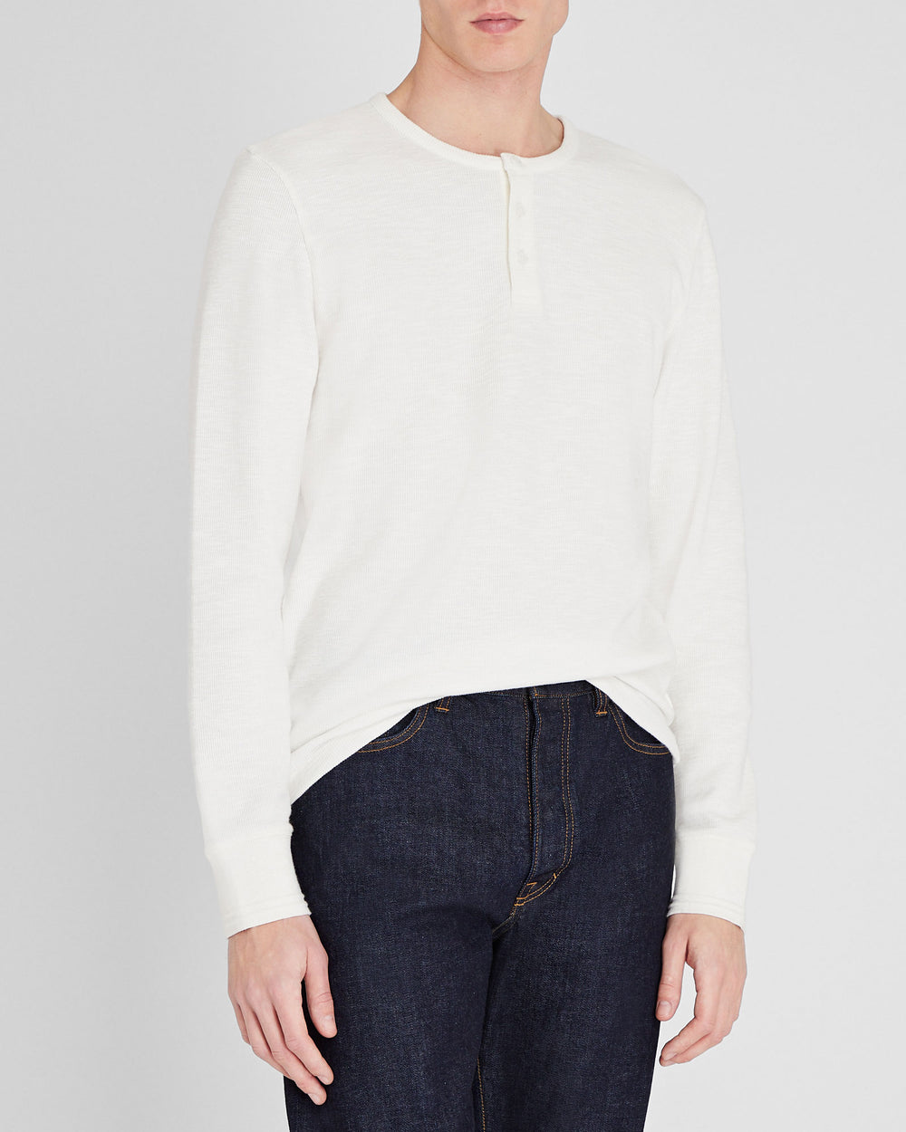 Men's Off White Textured Rib Long-Sleeve Henley | Club Monaco Corp, CA US