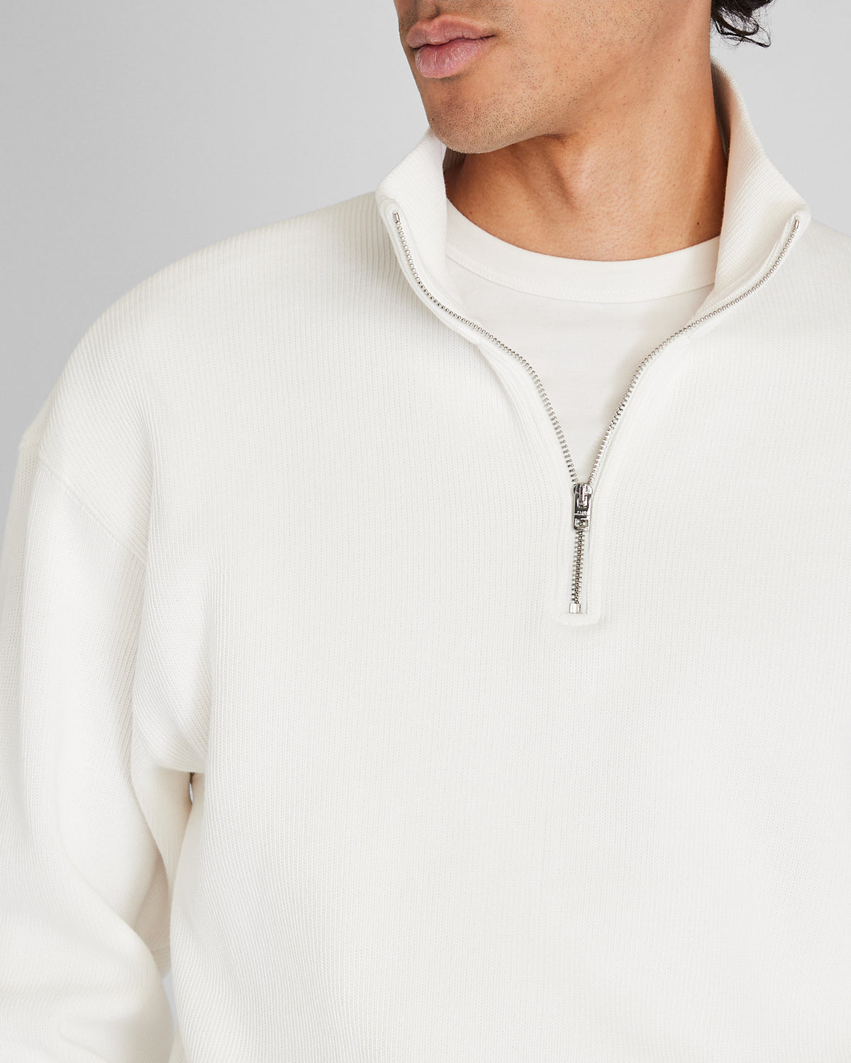 Men's Off White Rib Knit Quarter-Zip | Club Monaco Corp, CA US