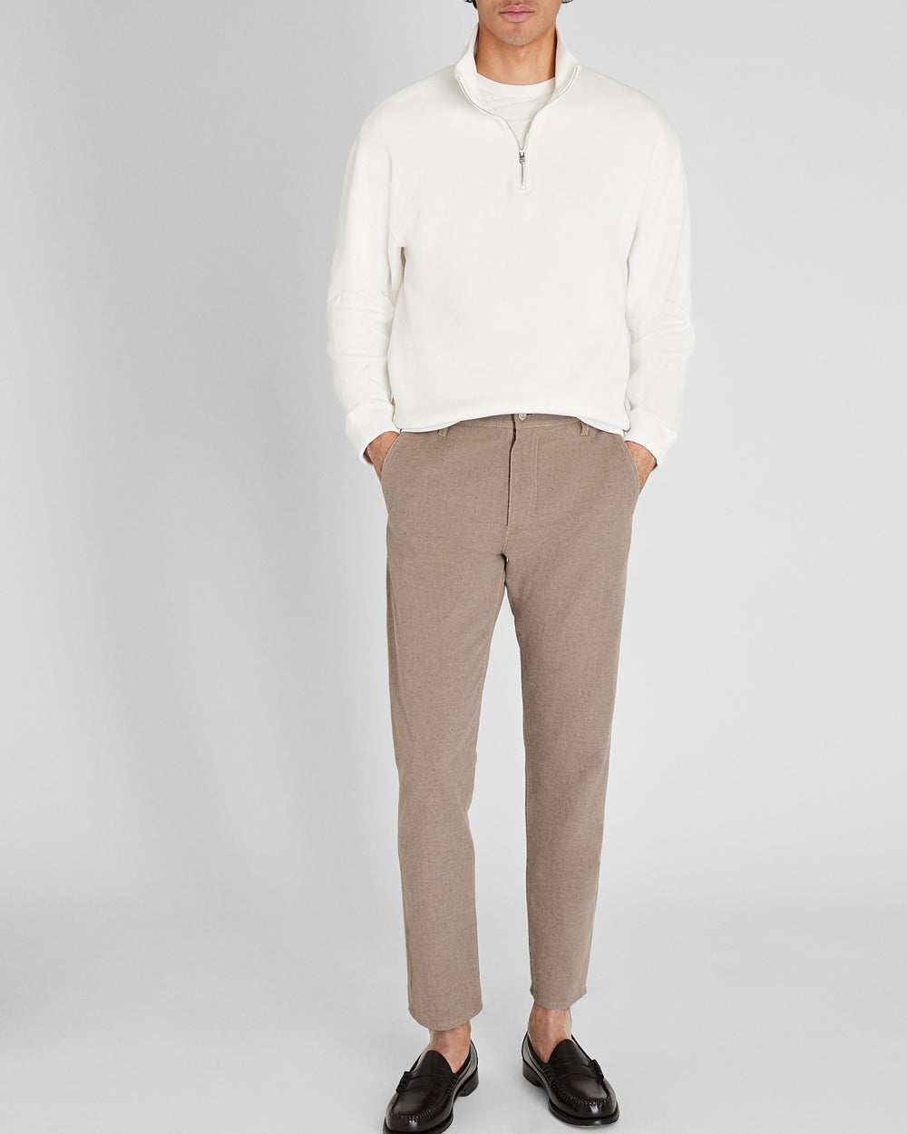 Men's Off White Rib Knit Quarter-Zip | Club Monaco Corp, CA US