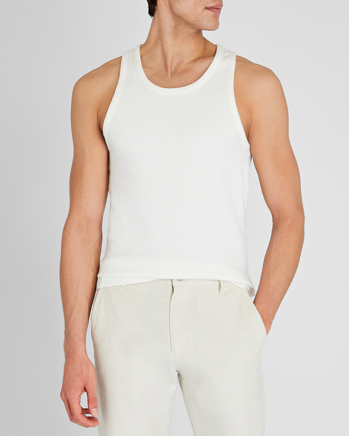 Men's White Ribbed Tank Top | Club Monaco Corp, CA US